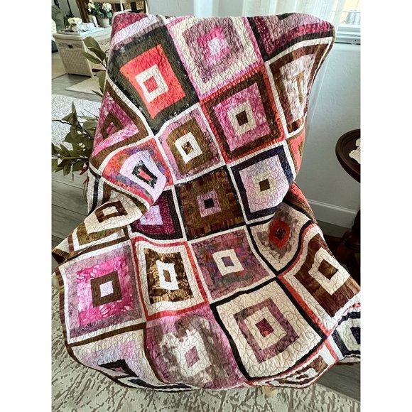 Handmade | Bedding | Vintage Handmade Square On Square Quilt Throw 43 X ...